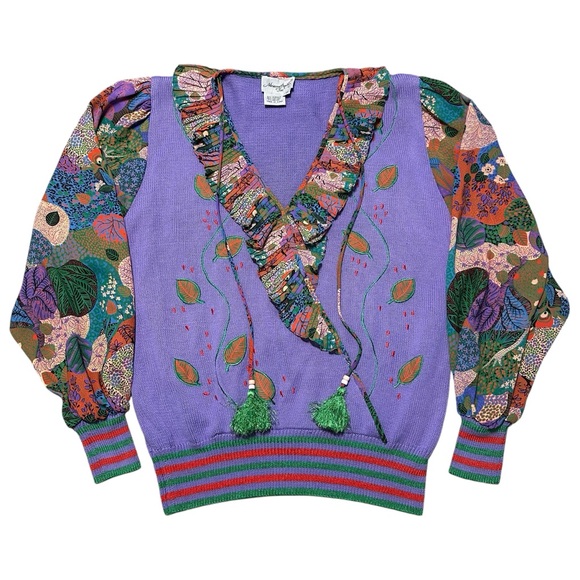 Adrianna Papell | Sweaters | Vintage Adrianna Papell Purple Floral Boho ...